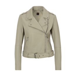 BOSS Orange Damen Lederjacke "Sameli Premium Damenmode", beige, Gr. 46, unifarben, Obermaterial: 100% Lammleder, Jacken, mit Ziergürtel