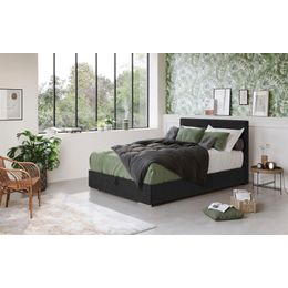 Boxbett COTTA, B:125cm L:209cm, schwarz, Polyester, Komplettbetten, "Tom mit Bettkasten, Topper und Zierkissen", Bestseller, Unser Dauertiefpreis