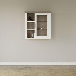 Hängeschrank, B:105cm H:106cm T:42cm, weiß, SET ONE BY Musterring, Wohnzimmer, Schränke, "York", Typ 21, mit Glastür, offene Fächer, Beleuchtung
