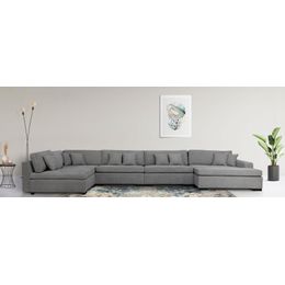 Wohnlandschaft Home Affaire, B:390cm H:86cm T:190cm, grau, 100% Polyester, Sofas, "Skara U-Form", Lounge-Sofa mit Federkernpolsterung, in vielen