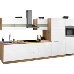 K&uuml;chenzeile KOCHSTATION, B:390cm T:60cm, wei&szlig;, Komplettk&uuml;chen-Sets, "KS-Luhe", 390 cm breit, wahlweise mit oder ohne E-Ger&auml;ten, gefr&auml;ste MDF-Fronten