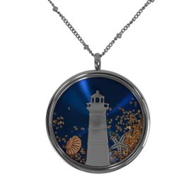 OSTSEE-SCHMUCK Damen Kette mit Anh&auml;nger "- Leuchtturm 38 mm blau - Edelstahl - ohne Stein", Edelstahl, grau, Edelstahl, Halsketten