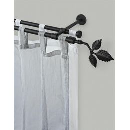 Gardinenstange Garesa, L:480cm &Oslash;:16mm, schwarz, Metall, Gardinenstangen, "SHEET", Vorhanggarnitur, verl&auml;ngerbar, Knopf mit Bl&auml;tter, ohne Ringe