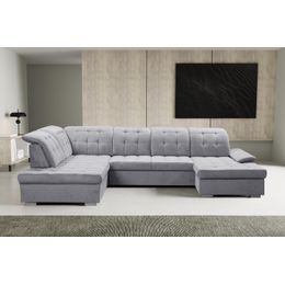 Wohnlandschaft WERK2, B:332cm H:105cm T:217cm, grau, 95% Polyester, 5% Nylon, Sofas, "Kordula-New Multifunktion Couch, Breite 332cm, U-Form", Sofa in