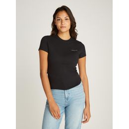 Tommy Jeans Damen T-Shirt "Tjw 2Pack Slim Linear Tee", schwarz-weiß, Basic, Gr. XL, unifarben, Single Jersey, Obermaterial: 100% Baumwolle, Shirts,