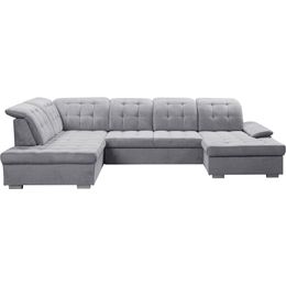 Wohnlandschaft WERK2, B:332cm H:105cm T:217cm, grau, 95% Polyester, 5% Nylon, Sofas, "Kordula-New Multifunktion Couch, Breite 332cm, U-Form", Sofa in