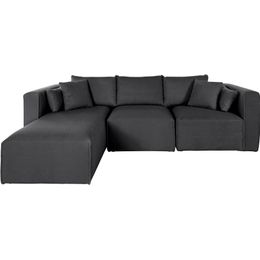 Ecksofa Home Affaire, B:280cm H:75cm T:182cm, grau, Struktur Hahnentritt (67% Polypropylen 33% Polyester);Fellimitat (100% Polyester);Samtcord (92%