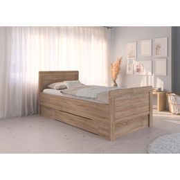 Stauraumbett Rauch, B:109cm H:94cm L:210cm, braun, Betten, "Bett Einzelbett Stollenbett Bettk&auml;sten EVELYN", in Komforth&ouml;he mit Holzkopfteil sowie