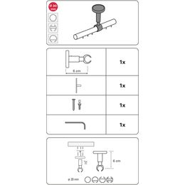 Deckentr&auml;ger f&uuml;r Gardinenstangen Gardinia, L:6cm, schwarz, Gardinenstangenhalterungen, Serie Einzelprogramm Chicago &Oslash; 20 mm