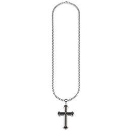 Bruno Banani Herren Kette mit Anh&auml;nger "Schmuck Geschenk Halskette Kreuz Venezianerkette Silber Schwarz", Edelstahl, L: 60, silber, Edelstahl,