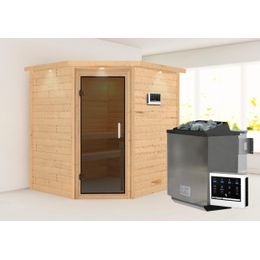 Karibu Sauna "Mia (Fronteinstieg)", (ohne Ofen), beige, Saunen, Ofen 9 kW Bio externe Strg easy