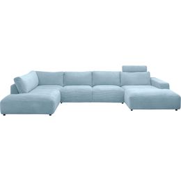 Wohnlandschaft Musterring, B:434cm H:81cm T:204cm, blau, Sofas, "Lucia U-Form", Verschiedene Farben, Cord-Bezug, Gesamtbreite 434 cm