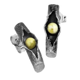 OSTSEE-SCHMUCK Damen Paar Ohrstecker "OSTSEE-SCHMUCK Ohrstecker Hedi-Sarah Vicenca", 19x6mm, Silber 925 (Sterlingsilber), wei&szlig;, Silber 925