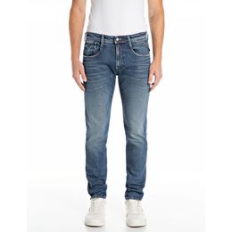 Replay Herren Slim-fit-Jeans "ANBASS", blau, Gr. 33, Denim/Jeans, Obermaterial: 99% Baumwolle, 1% Elasthan, Jeans, mit Washed-Optik