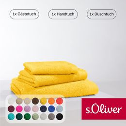 Handtuch Set s.Oliver, gelb, Walkfrottier, Obermaterial: 100% Baumwolle, Handtuch-Sets, "s.Oliver, Premium Qualit&auml;t, 600 gr/m&sup2;", 1 G&auml;stetuch 30x50