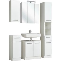 Badm&ouml;bel-Set SAPHIR, wei&szlig;, Kastenm&ouml;bel-Sets, "Quickset 335 5-teilig, Waschbeckenunterschrank mit LED-Spiegelschrank", Hochschrank, Unterschrank,