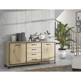 Sideboard FORTE, B:178,4cm H:81,3cm T:41,5cm, schwarz, Dekorfolie, FSC-zertifizierter Holzwerkstoff, Metall, Wohnzimmer, Sideboards, "Trondheim",