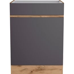 Unterschrank KOCHSTATION, B:60cm H:82cm T:60cm, grau, Holzwerkstoff, Küche, Schränke, "KS-Riesa", Breite 60 cm, MDF-Fronten