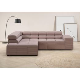 Ecksofa Inosign, B:249cm H:70cm T:215cm, rosa, 95% Polyester, 5% Nylon, Wohnzimmer, Sofas, "Ancona, incl. Kopfteilverstellung + 3 Zierkissen, L-Form,
