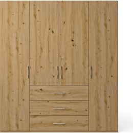Dreht&uuml;renschrank, B:201cm H:223cm T:60cm, braun, SET ONE BY Musterring, Holzwerkstoff, Schr&auml;nke, "Henderson", mit 3 Schubladen, inkl. Fachb&ouml;den und