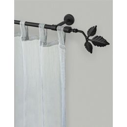 Gardinenstange Garesa, L:230cm &Oslash;:16mm, schwarz, Metall, Gardinenstangen, "SHEET", Vorhanggarnitur, verl&auml;ngerbar, Knopf mit Bl&auml;tter, ohne Ringe