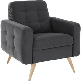 Sessel, B:81cm H:87cm T:78cm, grau, exxpo - SOFA FASHION, Samtvelours (100% Polyester);Webvelours (100% Polyester), Wohnzimmer, Sessel, "Nappa,