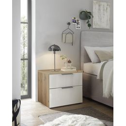 Nachtkonsole Wiemann, B:60cm H:46,4cm T:43cmbianco, eiche, dekor, glas champagner, schiefer, Floatglas, Holzwerkstoff, Metall, Sideboards, "Como",