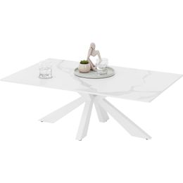 Couchtisch Stolkom, H:40cm, weiß, Wohnzimmer, Tische, "Noah Wohnzimmertisch Keramik, Weiß marmoriert, BxHxT 110x40x70 cm", Keramikoberfläche weiß