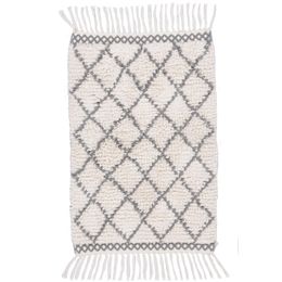 Badematte Tom Tailor HOME, H:20mm, wei&szlig;, Baumwolle, Badematten, "Ethno Bath", Badteppich, Berber Look, Rauten Muster, mit Fransen, reine Baumwolle