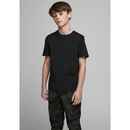 Jack & Jones Jungen Rundhalsshirt "JJEORGANIC bequem, atmungsaktiv, pflegeleicht", schwarz, Gr. 140, JACK & JONES JUNIOR, unifarben, Single Jersey, Obermaterial: