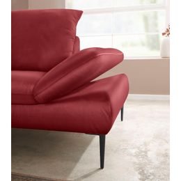 Ecksofa W.Schillig, B:294cm H:87cm T:185cm, rot, Chenille-Flachgewebe R66 (85% Polyester, 15% Nylon);Longlife Xtra-Leder Z59: Glattleder mit