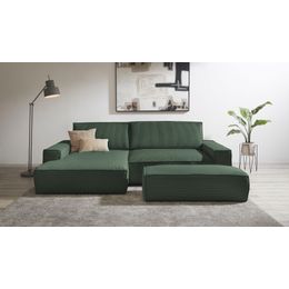 Polsterecke Home Affaire, B:284cm H:90cm T:135cm, grün, 100% Polyester, Sofas, "NEU: SHERWOOD XXL tief, L-Form mit Schlaffunktion, Big-Sofa mit