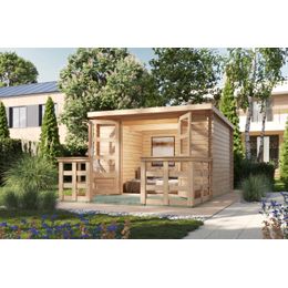 Gartenhaus Karibu, beige, Holz, Gartenh&auml;user, ""Remus" SET naturbelassen mit Terrasse", Gartenhaus aus hochwertiger nordischer Fichte