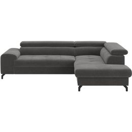 Ecksofa COTTA, B:260cm T:210cm, grau, Wohnzimmer, Sofas, "Aura L-Form, B: 260 cm", mit Bettfunktion, Bettkasten & Kopfteilverstellung