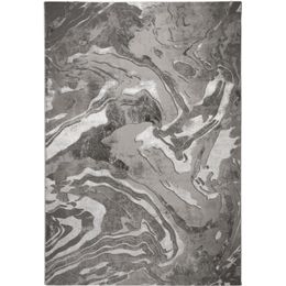 Teppich FLAIR RUGS, B:160cm H:12mm L:230cm, silber, Kunstfaser, Wohnzimmer, Teppiche, "Marbled", dezenter Glanz, mehrfarbig, modernes Marmor-Design