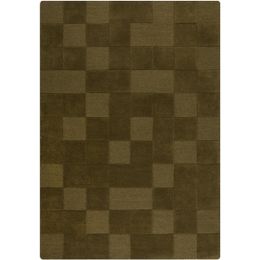 Wollteppich FLAIR RUGS, B:160cm H:10mm L:230cm, grün, Wolle, Teppiche, "Checkerboard, Schachbrettmuster", Hoch-Tief-Effekt, Wohnzimmer, Schlafzimmer