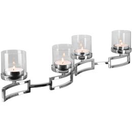 Fink Kerzenleuchter "HOMMAGE, Weihnachtsdeko", B/H/T: 14cm x 68cm, silber, Kerzenhalter, silberfarben - aus Edelstahl und Glas, 4-flammig,