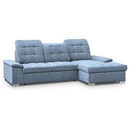 Ecksofa WERK2, B:264cm H:105cm T:170cm, blau, 95% Polyester, 5% Nylon, Wohnzimmer, Sofas, "Carmen, mit Bettfunktion & Bettkasten, optional