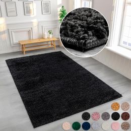 Hochflor-Teppich my home, B:240cm H:45mm L:320cm, schwarz, Kunstfaser, Teppiche, "Viva", Uni Farben, einfarbig, besonders weich und kuschelig,