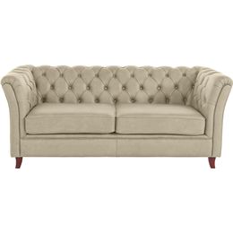 Chesterfield-Sofa Home Affaire, B:180cm H:76cm T:88cm, beige, Samtoptik (100% Polyester), Sofas, "Reims", mit echter Chesterfield-Knopfheftung,
