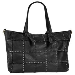 Samantha Look Damen Shopper, schwarz, Leder, leicht gl&auml;nzend, unifarben, Taschen, echt Leder, Made in Italy