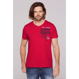 CAMP DAVID Herren V-Shirt, rot, Gr. M, bedruckt, Material: 100% Baumwolle, Shirts, mit maskulinem V-Ausschnitt