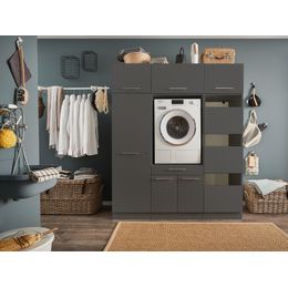 Mehrzweckschrank-Set LAUNDREEZY, B:167,5cm H:200cm T:67,5cm, grau, Holzwerkstoff, Kastenm&ouml;bel-Sets, "LAUNDREEZY LDSK9", Breite 167,5 cm, Softclose,