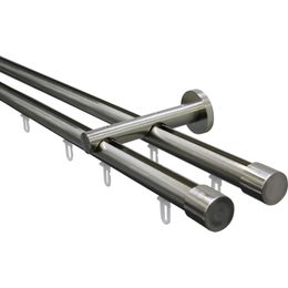 Gardinenstange Gardinia, L:160cm &Oslash;:20mm, silber, Metall, Kinderzimmer, Gardinenstangen, "Set Isa 2-Lauf mit Innenlauf II &Oslash; 20 mm", 2-Lauf