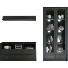 Wohnwand Home Affaire, B:240cm H:198cm T:43cm, gr&uuml;n, Holzwerkstoff, MDF, Wohnzimmer, Kastenm&ouml;bel-Sets, "Ascot"