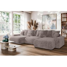 Wohnlandschaft Home Affaire, B:332,5cm H:84cm T:142cm, beige, 100% Polyester, Sofas, "LAKESIDE mit Bettfunktion und Bettkasten, Maße B/T/H:
