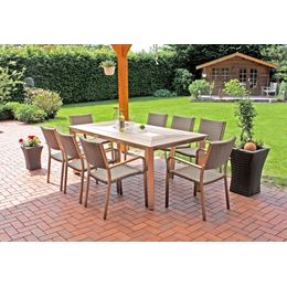 Garten-Essgruppe Garden Pleasure, B:300cm H:85cm T:392cm, braun, Aluminium, Kunststoff, Polyrattan, Sitzmöbel-Sets, "FLORENCE", stapelbar