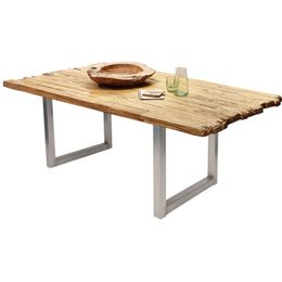 Esstisch Sit, B:160cm H:75,5cm T:90cm, braun, Platte recyceltes Teak, Gestell Metall, Tische, Platte mit Bruchkante aus recyceltem Holz