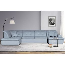 Wohnlandschaft Home Affaire, B:380cm H:83cm T:202cm, blau, 100% Polyester, Sofas, "BRISBANE NEU U-Form", mit feiner Steppung, Matten-Optik, incl.