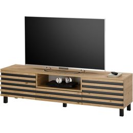 TV-Schrank Stolkom, B:166cm H:44cm T:40cmartisan eiche dekor, schwarz, Spanplatte, Wohnzimmer, Schr&auml;nke, "Ankara", 2 T&uuml;ren u. Schubkasten und 1